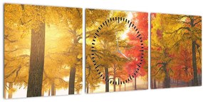 Obraz podzimních stromů (s hodinami) (90x30 cm)