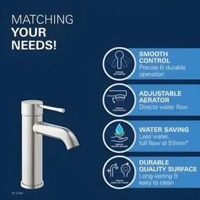 Grohe Essence S supersteel / Umyvadlová baterie / SilkMove / EcoJoy /