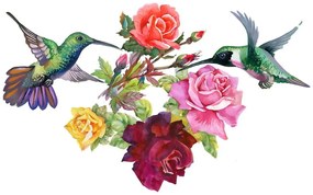 Tapeta kolibříky s květinami - 150x100 cm