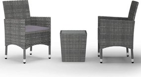 3dílný bistro set polyratan a tvrzené sklo šedý 3058359