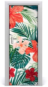 Samolepící fototapeta na dveře havajské květiny 95x205 cm