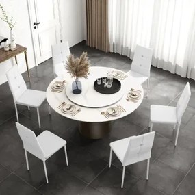 HOMCOM sada 6 jídelních židlí s PU potahem, vysoké opěradlo s křišťálovými knoflíky a kovovými nohami, moderní design, bílá