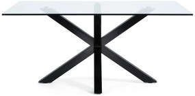 Skleněný jídelní stůl Kave Home Argo 160 x 90 cm s černou kovovou podnoží