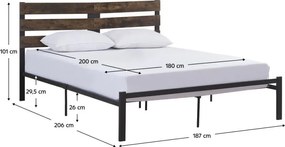 Manželská postel s roštem 180x200, dub rustikal/kov, ANEYA Kondela 0000399611