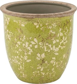 Zelený keramický obal na květináč Rustic Wild Herb L - Ø 17*17 cm