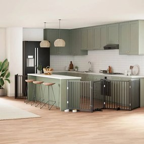 Zábrana pro psy s dvířky skládací 6 panelů černá 480 cm topol 3155741