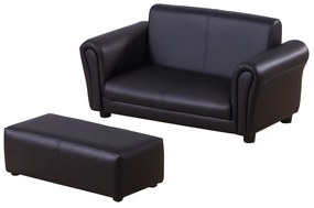 HOMCOM Dětské křesílko s podnožkou Dětský gauč a taburet v černé barvě, útulná pohovka pro děti 83x42x41cm | Aosom.de