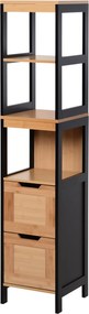 Kleankin Koupelnový Sloupkový Skříň S 3 Policemi A 2 Zásuvkami Moderní Styl 30x30x144,3 cm Černá a Přírodní