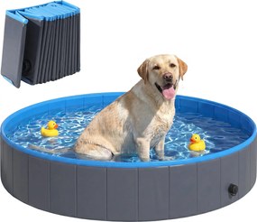 PawHut Foldable Dog Pool for Large & Extra-Large Dogs — 63 x 11.8 in (160 x 30 cm), Non-Inflatable, Anti-Slip, Dark Gray | Aosom