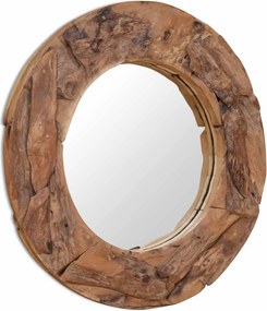 Dekorativní zrcadlo, kulaté, teak, 80 cm 244561