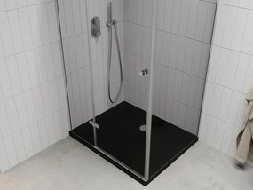 Mexen Roma, sprchový kout s křídlovými dveřmi 120 (dveře) x 90 (stěna) cm, 6mm čiré sklo, chromový profil + slim sprchová vanička černá + chromový sifon, 854-120-090-01-00-4070