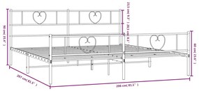 Kovový rám postele s hlavovým a nožním čelem bílý 200 x 200 cm - Default Title