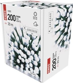 Vánoční osvětlení EMOS D5AC03 ZY0903T 200LED řetěz 20m kuličky studená bílá s časovačem
