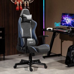 Ergonomická herní židle Vinsetto s opěrkami, opěrkou hlavy, nastavitelnou výškou a sklápěcí kancelářská herní židle v lněné tkanině s houpací funkcí …