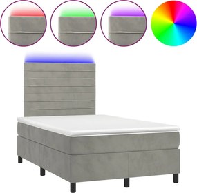 Box spring postel s matrací a LED světle šedá 120x200 cm samet 3136173