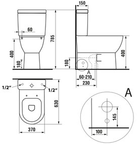 Aqualine JALTA WC kombi, Rimless, spodní/zadní odpad, bílá PB103RW