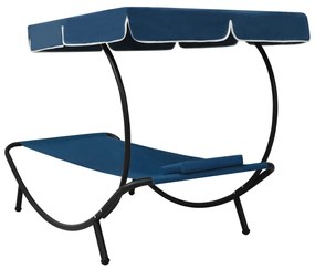 vidaXL Zahradní postel s baldachýnem a polštářem modrá