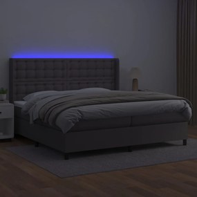 Box spring postel s matrací a LED šedá 200x200 cm umělá kůže 3139407