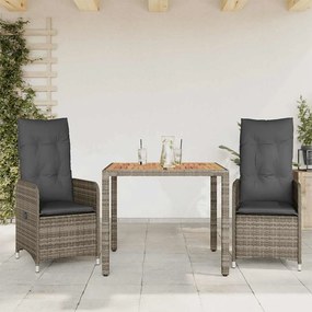 3dílný zahradní bistro set s poduškami šedý polyratan 3277019