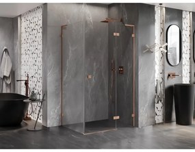Mexen Lunar, L pravý výklopný sprchový kout 100 x 90 cm, 8mm čiré sklo, profil měděná matná, 834L-100-090-65-00-P