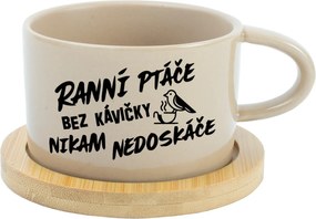 RANNÍ PTÁČE BEZ KÁVIČKY NIKAM NEDOSKÁČE - krémový hrníček makronka 200 ml