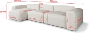 Rohová modulární sedací souprava do L MODINI, 330 cm Barva látky Sorella: Světle šedá (Sorella 84)