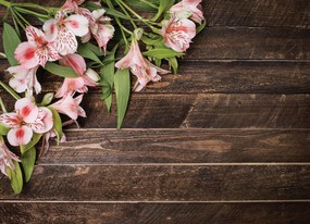 Malvis ® Tapeta dřevo s liliemi Vel. (šířka x výška): 504 x 310 cm