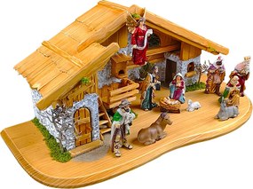 AMADEA Dřevěný osvětlený betlém BEZ FIGUREK 65 cm