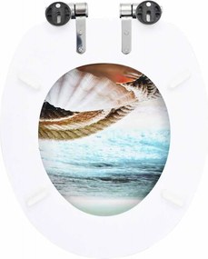 WC sedátko s funkcí pomalého sklápění MDF motiv mušlí 143924