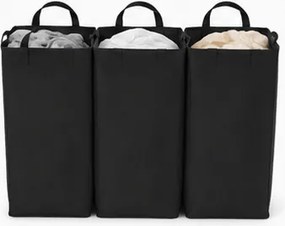 koš na prádlo, objem 140 l, s víkem, pano/bambus, 68x57x37 cm, černá/přírodní, Dekorino KP20260008