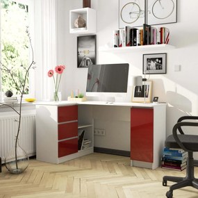 Rohový psací stůl B20 bílý/červený levý