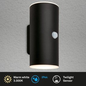 BRI 3787015 Lima LED venkovní nástěnné svítidlo, pohybové čidlo, soumrakový senzor, nabíjecí, černá - BRILONER