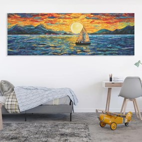 Obraz na plátně - Plachetnice při západu slunce mozaika FeelHappy.cz Velikost obrazu: 180 x 60 cm