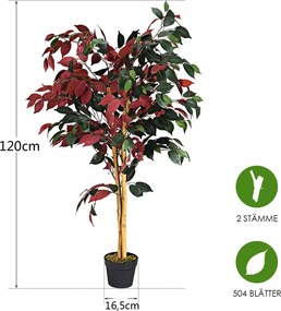 Costway 120 cm velký zelený fíkus v květináči umělý strom realistické zelené