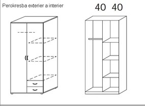 Šatní skříň 2-dveřová Twin, dub sonoma