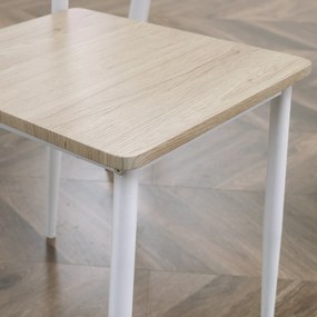 HOMCOM 3-dílný jídelní set MDF + kov přírodní kresba dřeva + bílá s 1 stolem + 2 židlemi