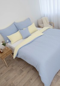 MK Lůžkoviny Francouzské mušelínové povlečení - Alexia Duo světle modrá/pastelově žlutá 220 × 200 cm, 2ks 70 x 90 cm