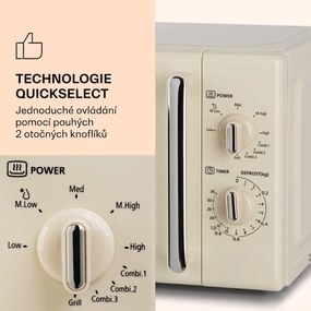 Klarstein Caroline, mikrovlnná trouba, 20 l, 700/1000 W, Ø 25.5 cm, QuickSelect, retro, krémová