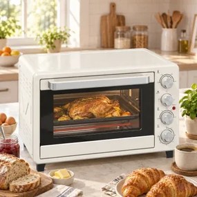 HOMCOM stolní elektrická trouba 32 L 1600 W se 3 režimy ohřevu, časovač, nastavitelná teplota 52,2x38,1x33,5 cm krémová