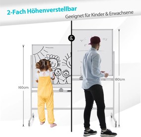 Costway Magnetická oboustranná tabule s kolečky pro kancelář a domácí učebnu