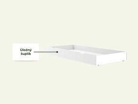 Bílá dětská patrová postel SIMONE se žebříkem a policí 90x200 cm Zvolte šuplík: Úložný šuplík