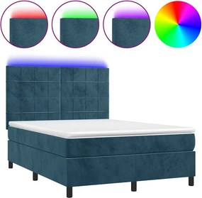 Box spring postel s matrací a LED tmavě modrá 140x200 cm samet 3136129