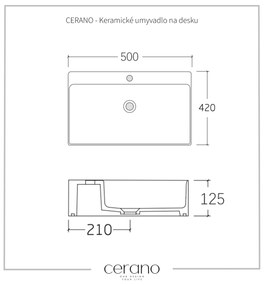 CERANO - Keramické umyvadlo na desku Peno - bílá lesklá - 50x42 cm