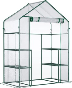 Outsunny Fóliový skleník Walk-in Skleník na rajčata 142x73x195cm se 6 policemi, průhledný pro zahradu a rostliny |