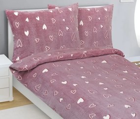 Bellatex Povlečení MIKROFLANEL 140x200, 70x90 cm Srdce Růžová,Bílá