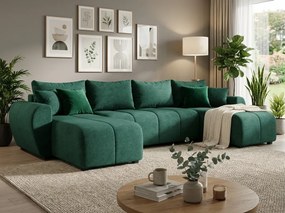 Rozkládací oboustranná sedací souprava do U SEVIO 311x145 cm, lahvově zelená + 2 polštářky ZDARMA