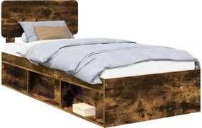 Rám postele s čelo Kouřový dub 75 x 190 cm Masivní borové dřevo 3412145