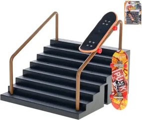 Prstový skateboard s rampou schodiště / Fingerboard / kov a plast / 9,