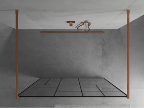 Mexen Kioto, průchozí sprchová zástěna 100 x 200 cm, 8mm sklo čiré/černý vzor, 2x růžové zlato stabilizační rozpěra, 800-100-002-60-78