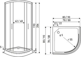 Novoterm Čtvrtkruhový sprchový kout NV-Malibu 80x80 chrom/textura + vanička